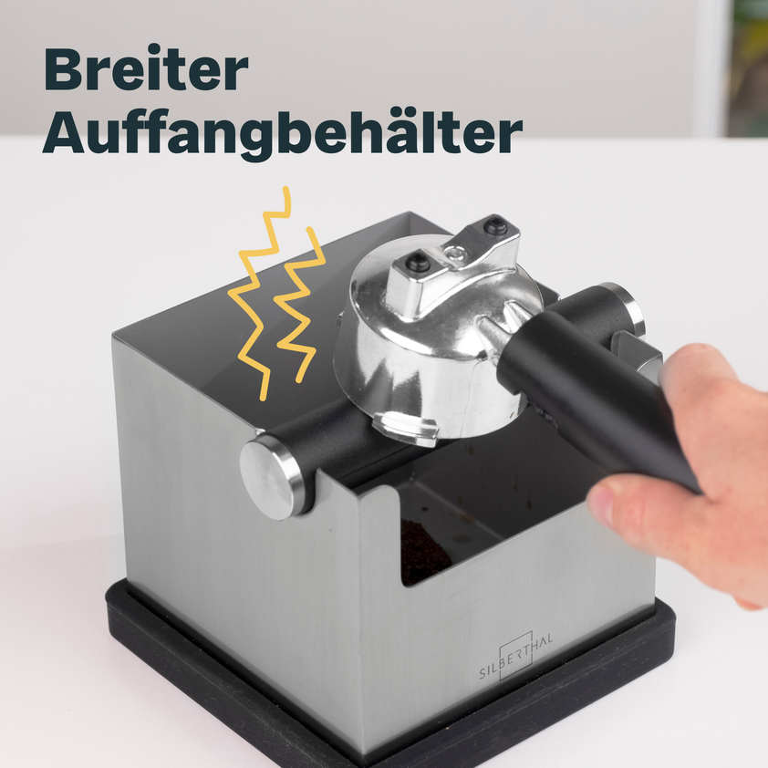 Abklopfbehälter mit Tamperstation für Siebträger